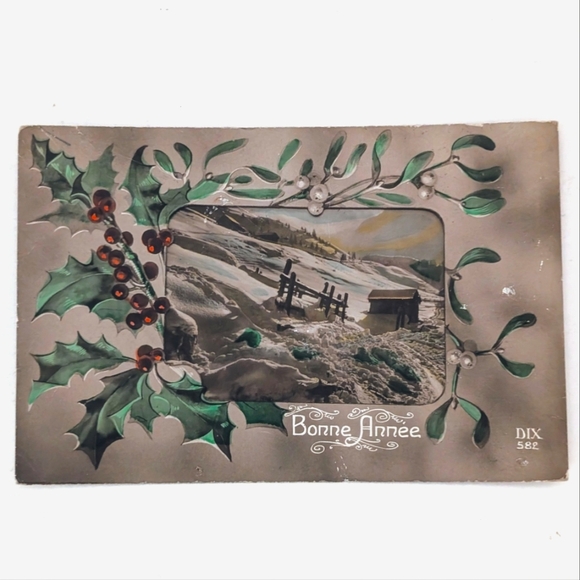Bonne Annee | Accents | 916 French Bonne Anne Postcard Embossed Holly ...